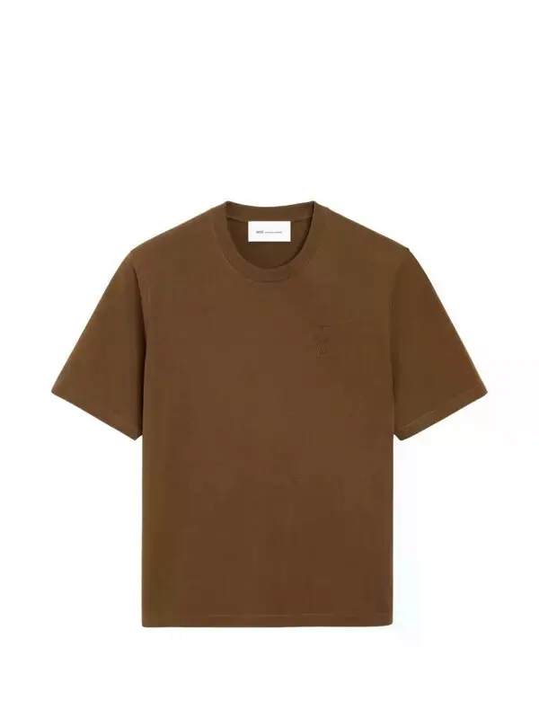 AMI Paris Cotton T-shirt With Embossed De Coeur - Brown