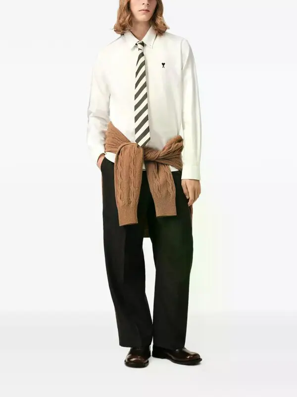 AMI Paris Cotton Shirt With De Coeur Embroidery
