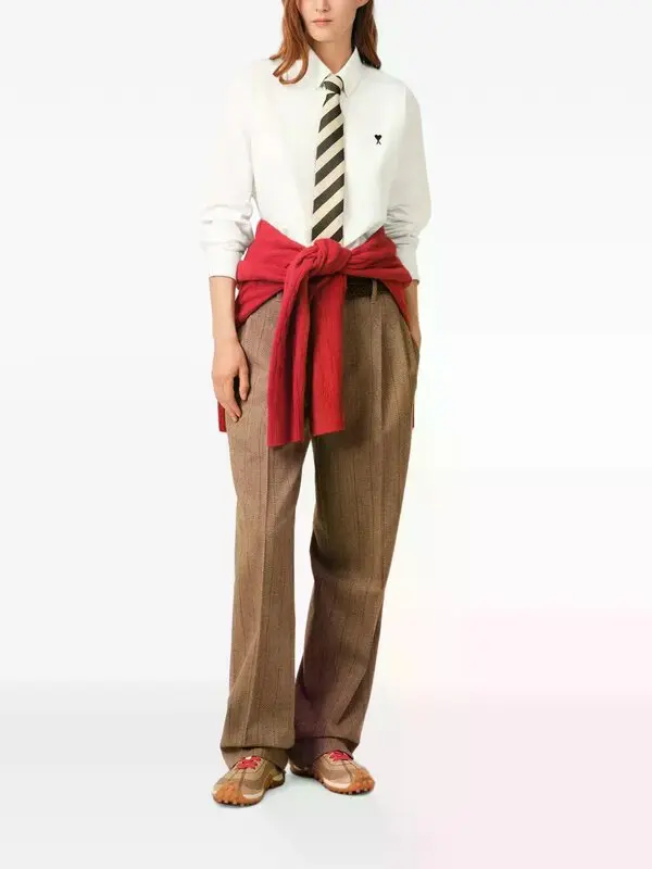 AMI Paris Cotton Shirt With De Coeur Embroidery