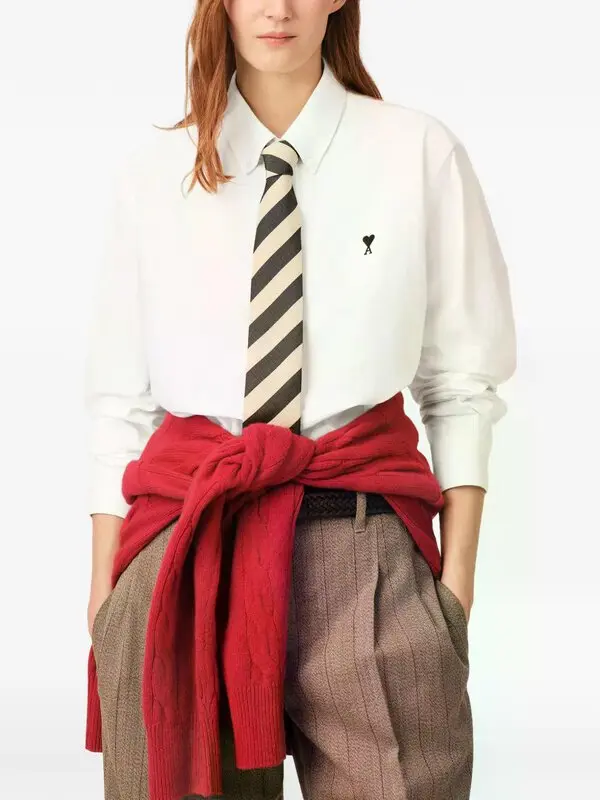 AMI Paris Cotton Shirt With De Coeur Embroidery