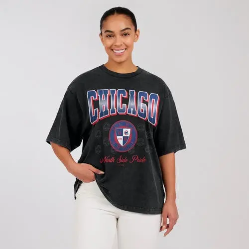 WEAR BY ERIN ANDREWS Chicago Cubs Oversized Boyfriend T-shirt - Black