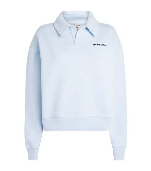SPORTY & RICH Cotton Serif Polo Sweatshirt