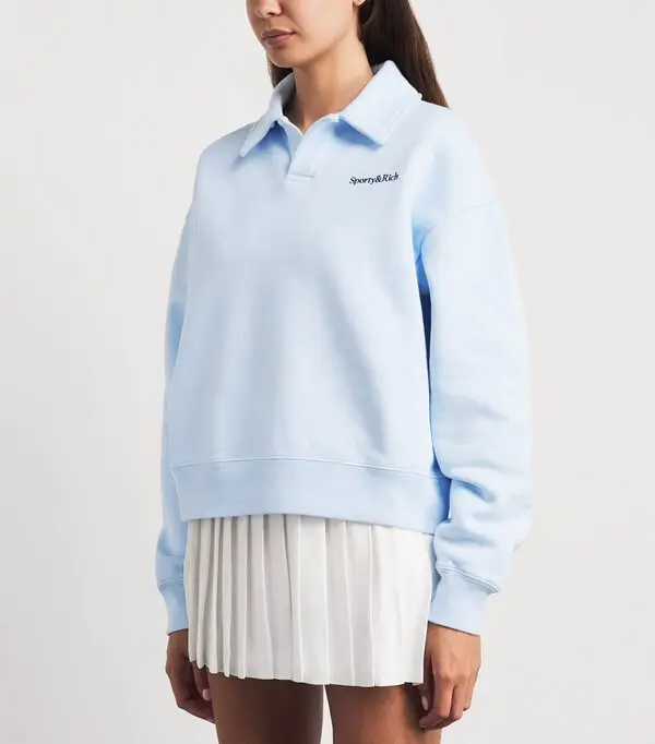 SPORTY & RICH Cotton Serif Polo Sweatshirt