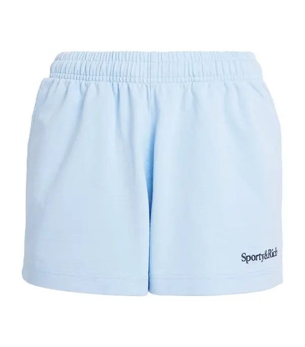 SPORTY & RICH Cotton Serif Sweat Shorts - Blue
