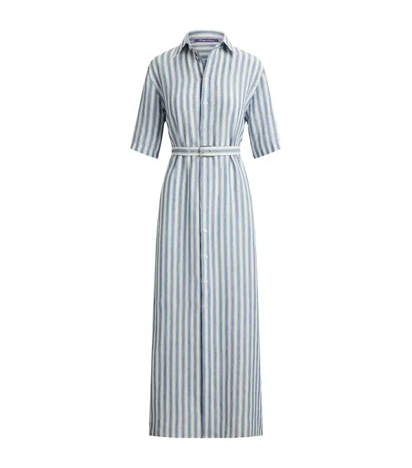 Ralph Lauren Carol Striped Linen Shirt Dress - Blue