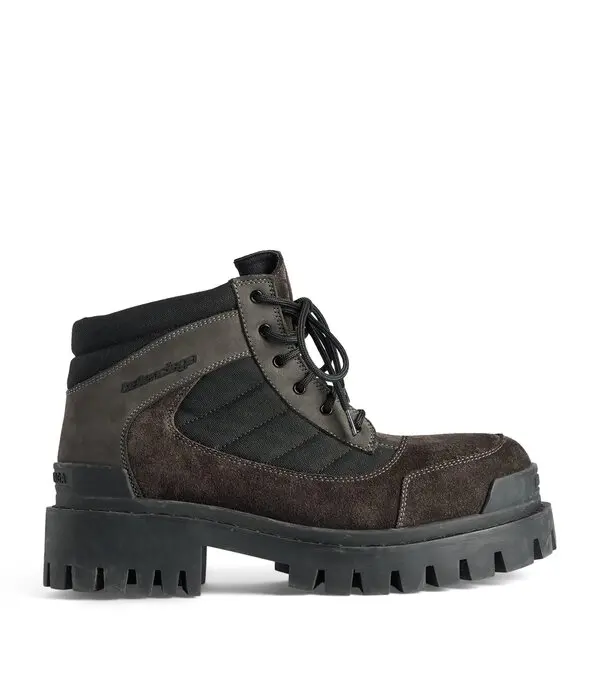 Balenciaga Leather-cotton Combat Strike Ankle Boots - Brown