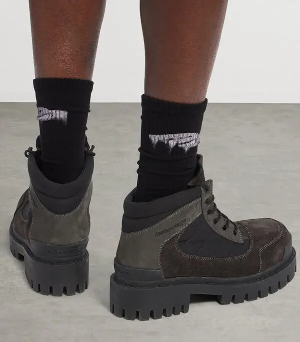 Balenciaga Leather-cotton Combat Strike Ankle Boots