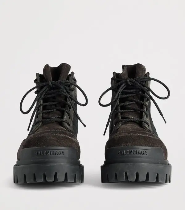 Balenciaga Leather-cotton Combat Strike Ankle Boots - Brown
