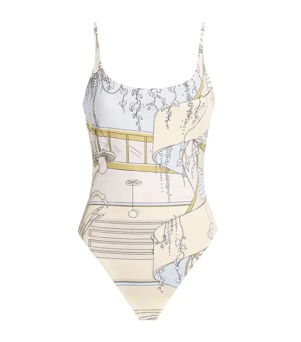 Tory Burch Printed Low-back One-piece Swimsuit - Beige