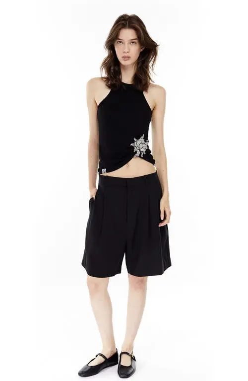 MOTHER OF ALL Ribbed Sunrose Halter Top - Black