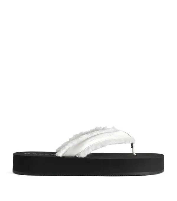 Balenciaga Fringed Platform Flip Flops - White