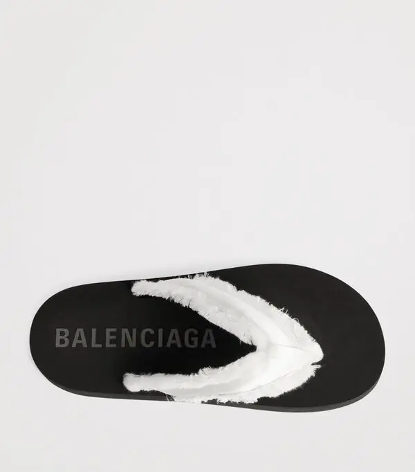 Balenciaga Fringed Platform Flip Flops - White