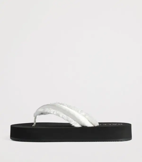 Balenciaga Fringed Platform Flip Flops - White