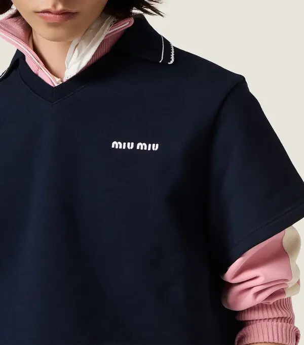 Miu Miu Cropped Cotton Logo Sweatshirt