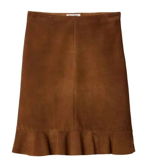 Miu Miu Waxed Suede Midi Skirt With Draped Hem