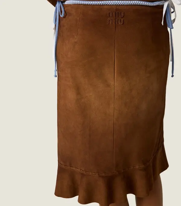 Miu Miu Waxed Suede Midi Skirt With Draped Hem