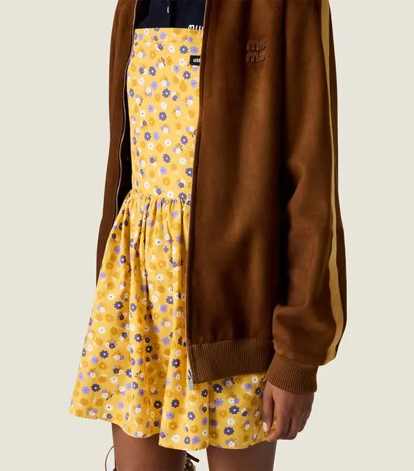 Miu Miu Waxed Suede Stripe Track Jacket - Brown