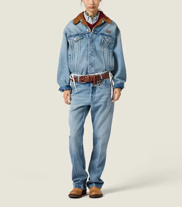 Miu Miu Denim And Suede Collared Jacket