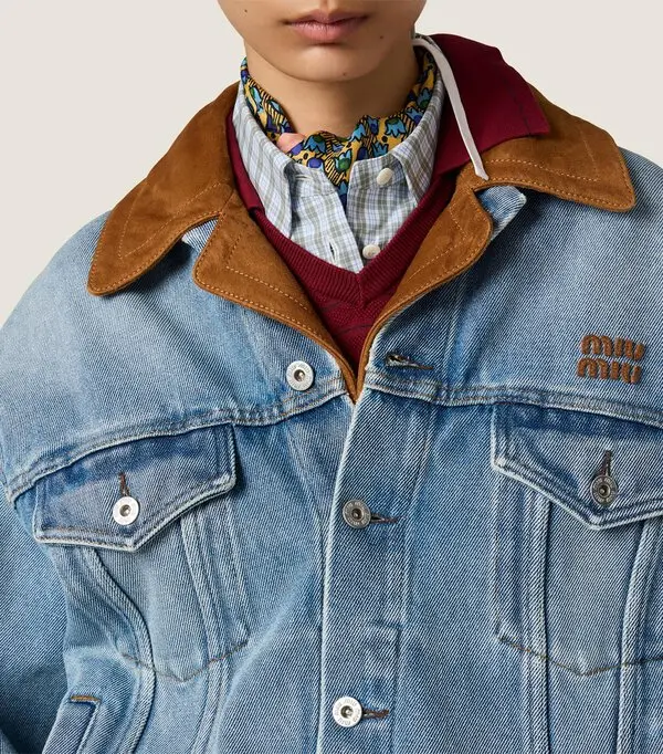 Miu Miu Denim And Suede Collared Jacket