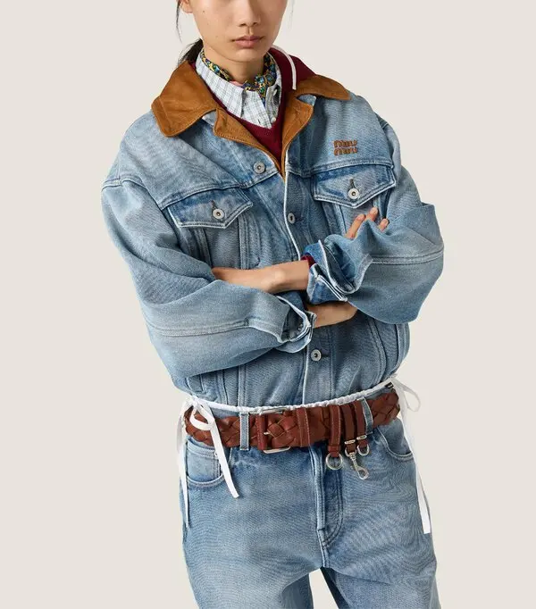Miu Miu Denim And Suede Collared Jacket