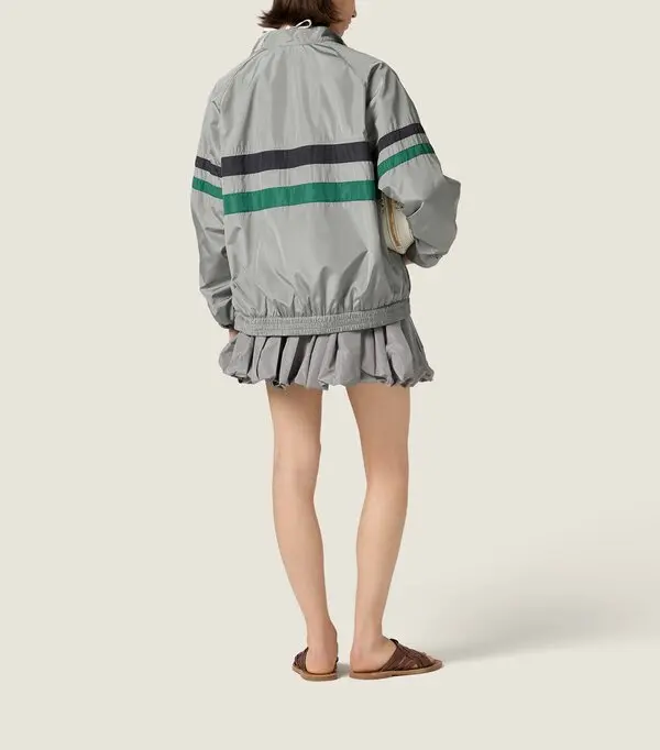 Miu Miu Technical Silk Stripe Zip-up Track Jacket - Grey