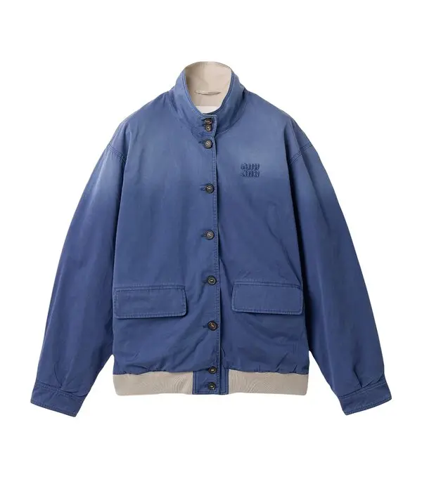 Miu Miu Oversized Cotton Gabardine Washed Jacket - Blue