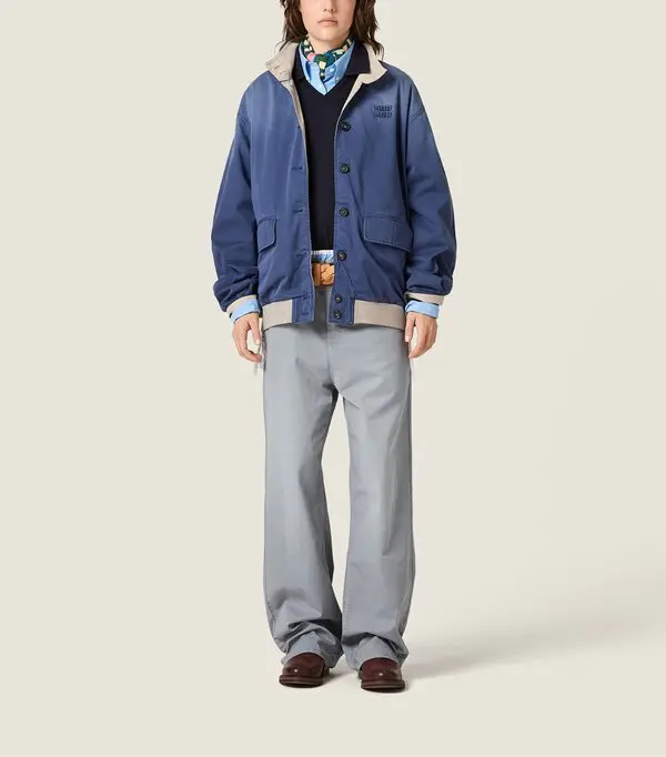 Miu Miu Oversized Cotton Gabardine Washed Jacket - Blue