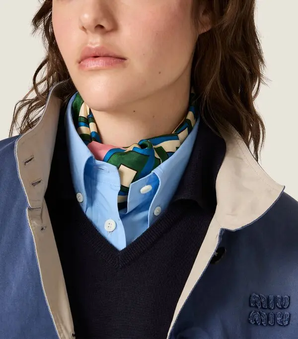 Miu Miu Oversized Cotton Gabardine Washed Jacket - Blue