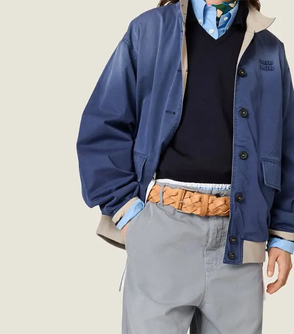 Miu Miu Oversized Cotton Gabardine Washed Jacket - Blue