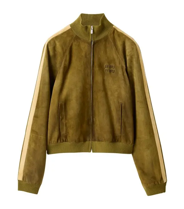 Miu Miu Waxed Suede Stripe Track Jacket - Green