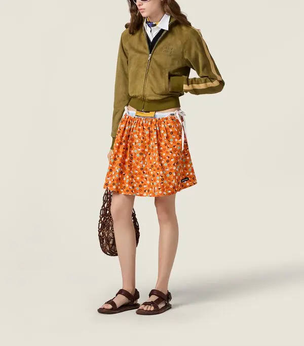 Miu Miu Waxed Suede Stripe Track Jacket - Green