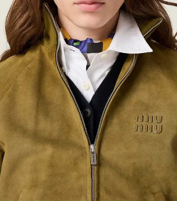 Miu Miu Waxed Suede Stripe Track Jacket - Green
