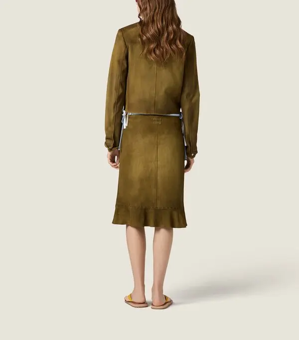 Miu Miu Waxed Suede Midi Skirt - Green