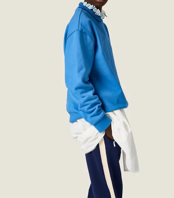 Miu Miu Cotton Fleece Logo Polo Sweatshirt