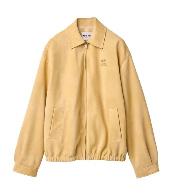 Miu Miu Waxed Suede Blouson Jacket With Logo Detail