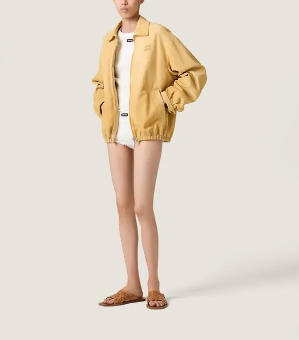 Miu Miu Waxed Suede Blouson Jacket With Logo Detail
