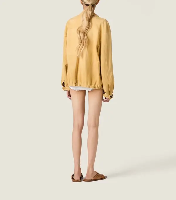 Miu Miu Waxed Suede Blouson Jacket With Logo Detail