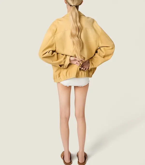 Miu Miu Waxed Suede Blouson Jacket With Logo Detail