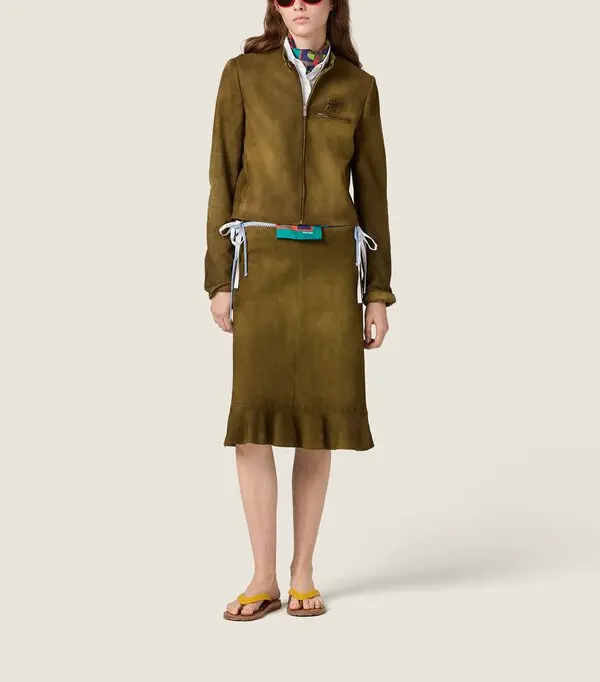 Miu Miu Waxed Suede Moto Jacket - Green