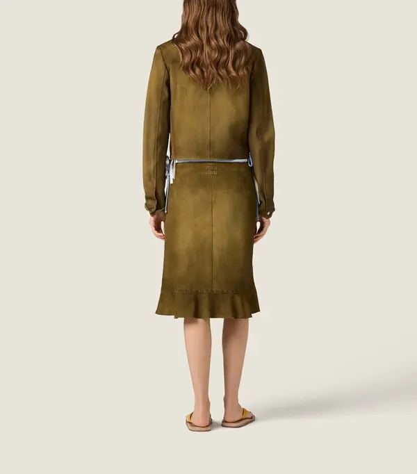 Miu Miu Waxed Suede Moto Jacket - Green