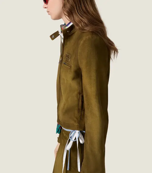Miu Miu Waxed Suede Moto Jacket - Green