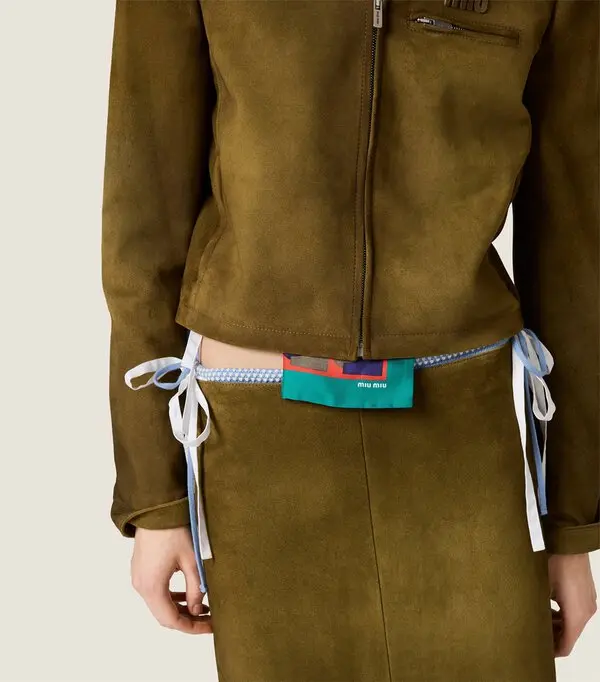 Miu Miu Waxed Suede Moto Jacket - Green