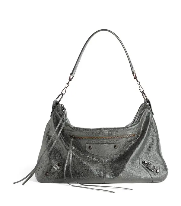 Balenciaga Medium Lambskin Le City Moto Shoulder Bag - Grey