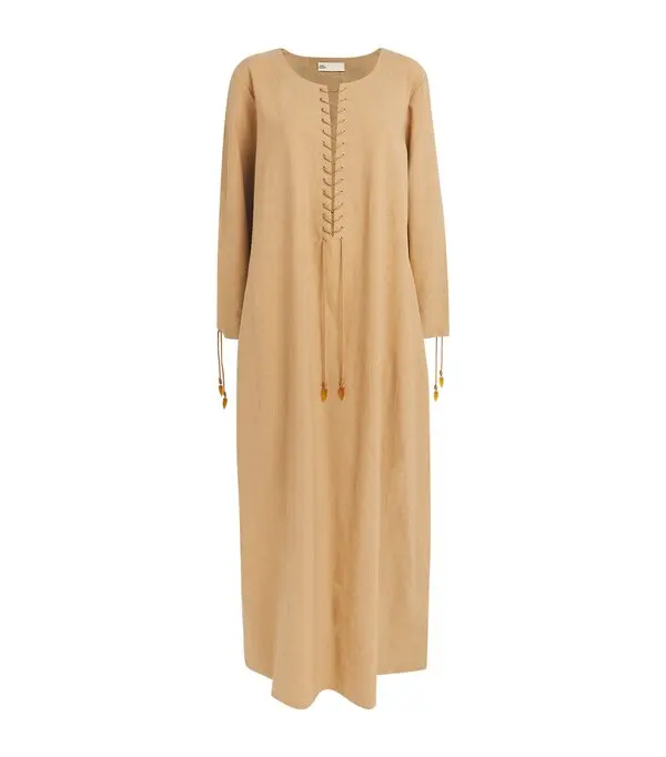 Tory Burch Linen Blend Kaftan With Tie Detail