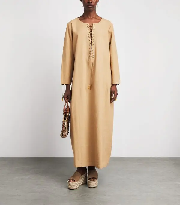 Tory Burch Linen Blend Kaftan With Tie Detail