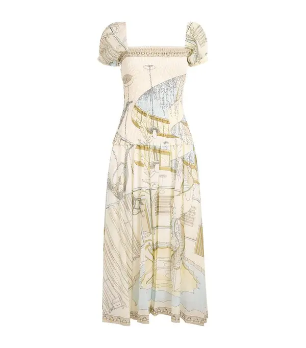 Tory Burch Silk-cotton Printed Midi Dress