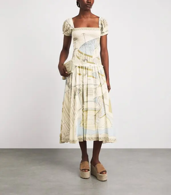 Tory Burch Silk-cotton Printed Midi Dress