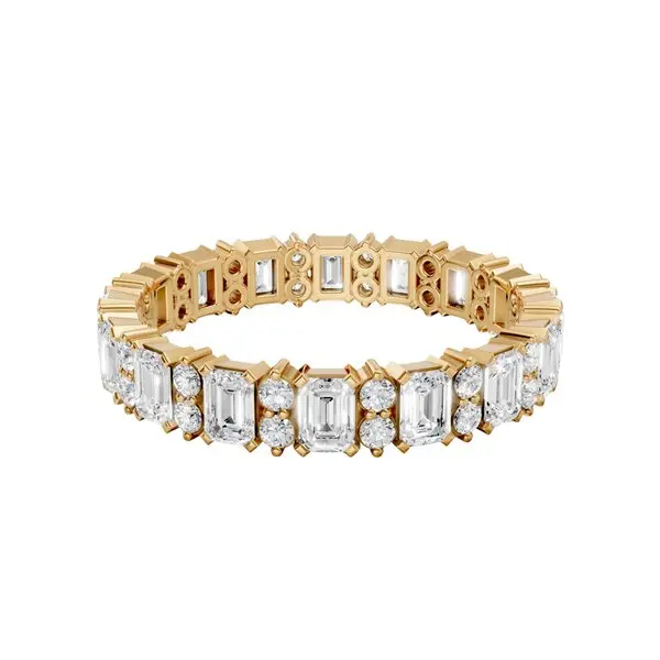 AYA FINE JEWELRY 1.78 Ctw Emerald Cut And Round Diamond Eternity Wedding Band In 10k Gold - Yellow