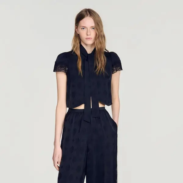 Sandro Paisley Jacquard Crop Top