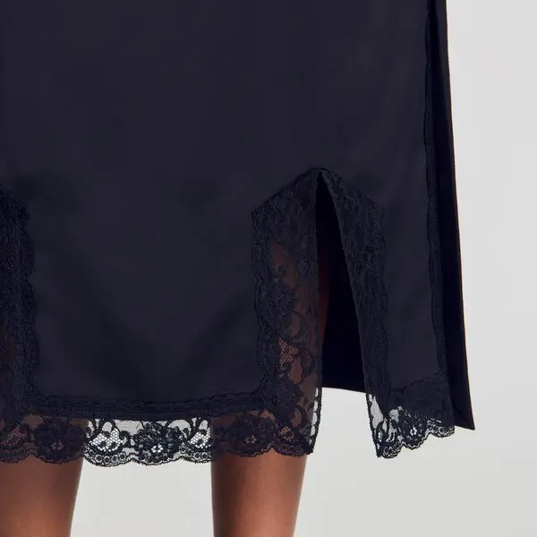Sandro Mixed-material Lace Midi Skirt